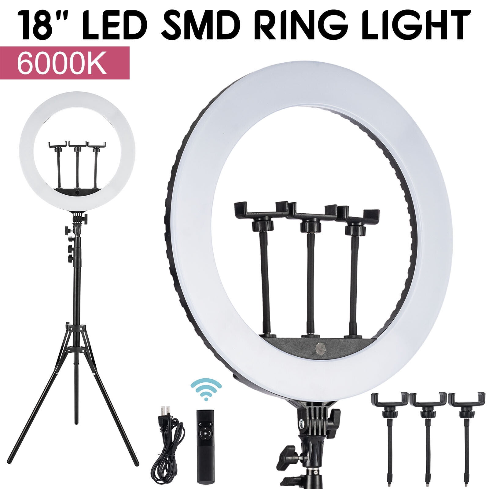 18" LED Ring Light Kit with Stand Dimmable 6500K For Makeup Phone ...
