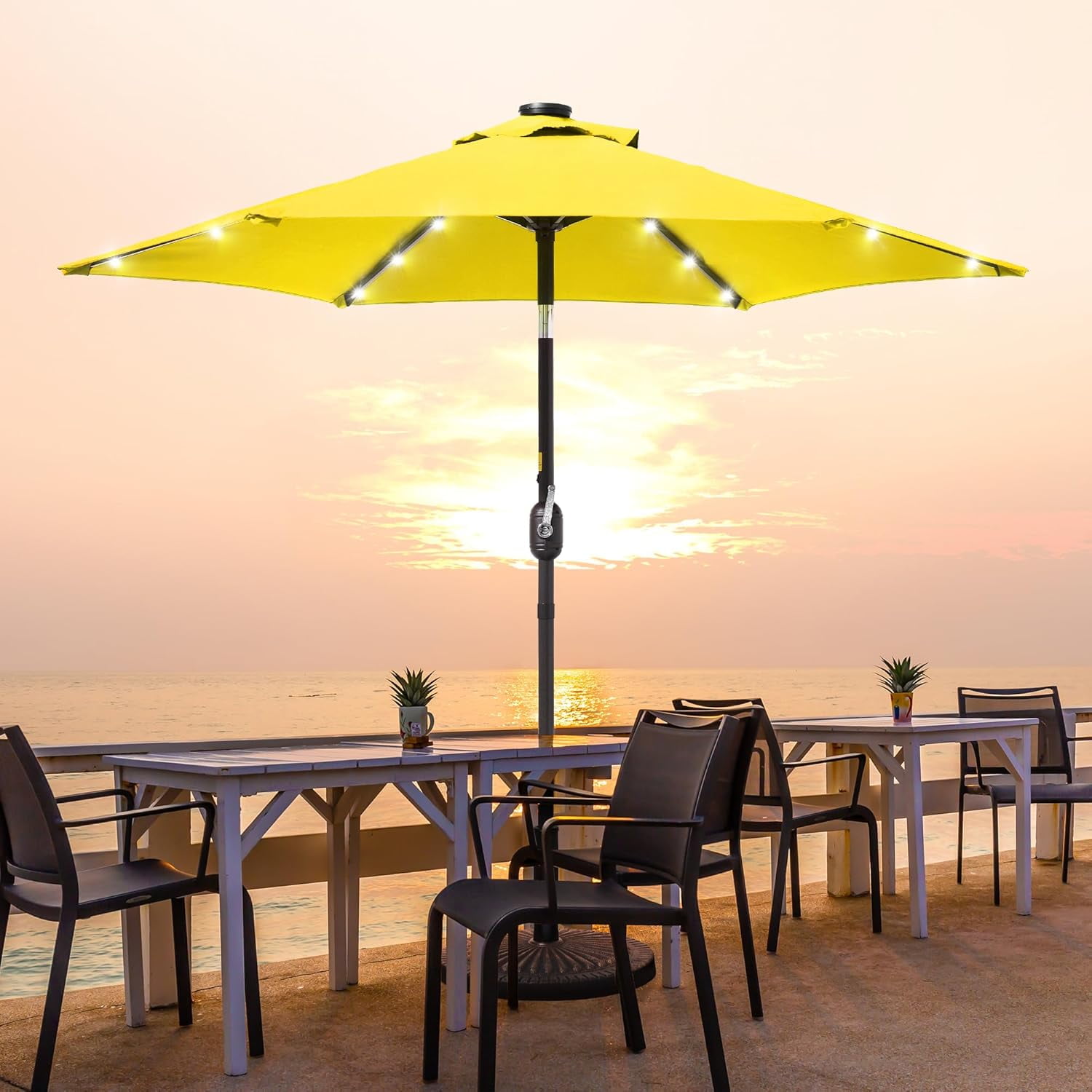18 LED Solar Patio Umbrella Outdoor 7.5ft Market Table Steel Umbrella ...