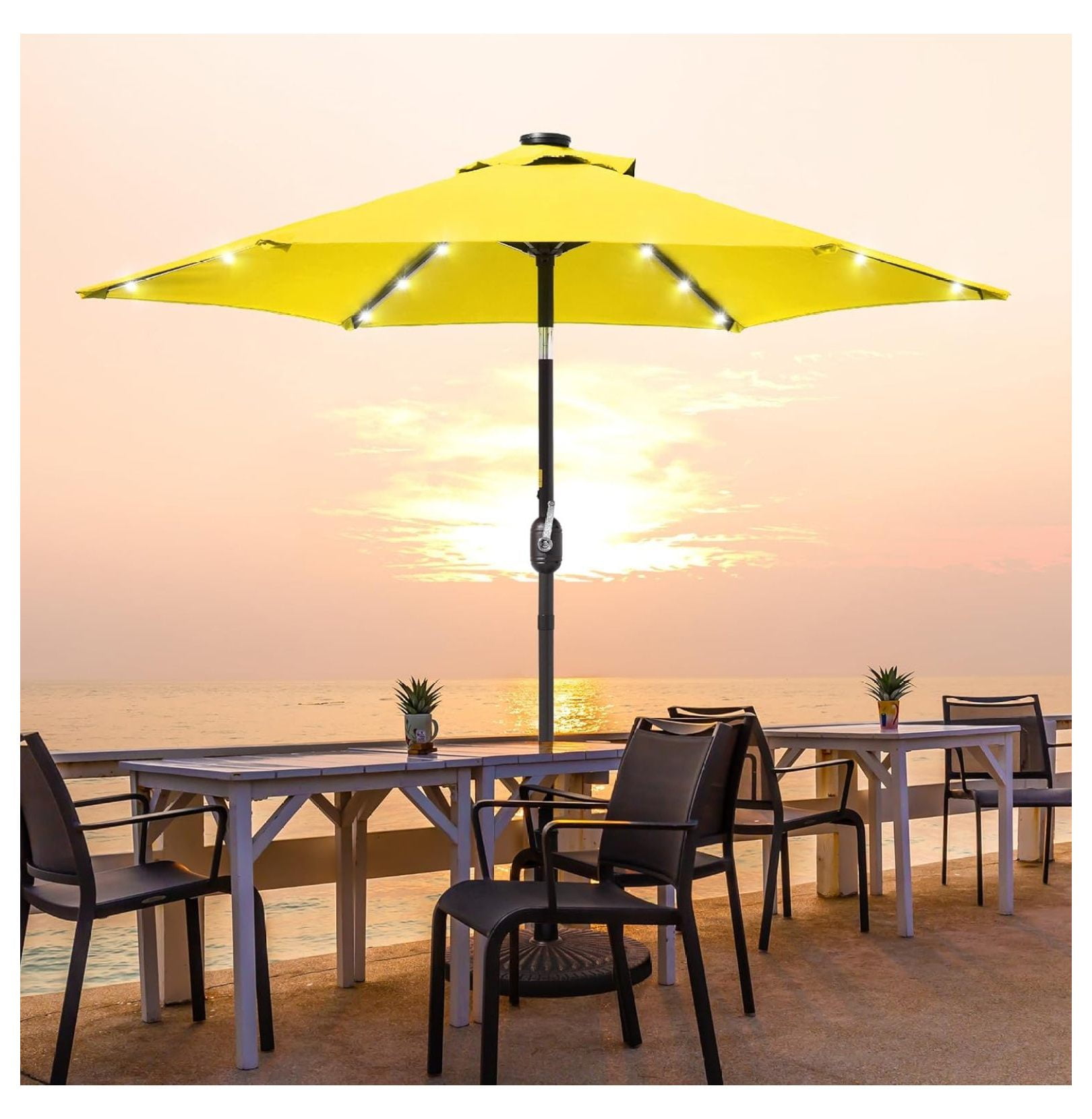 18 LED Solar Patio Umbrella Outdoor 7.5ft Market Table Steel Umbrella ...