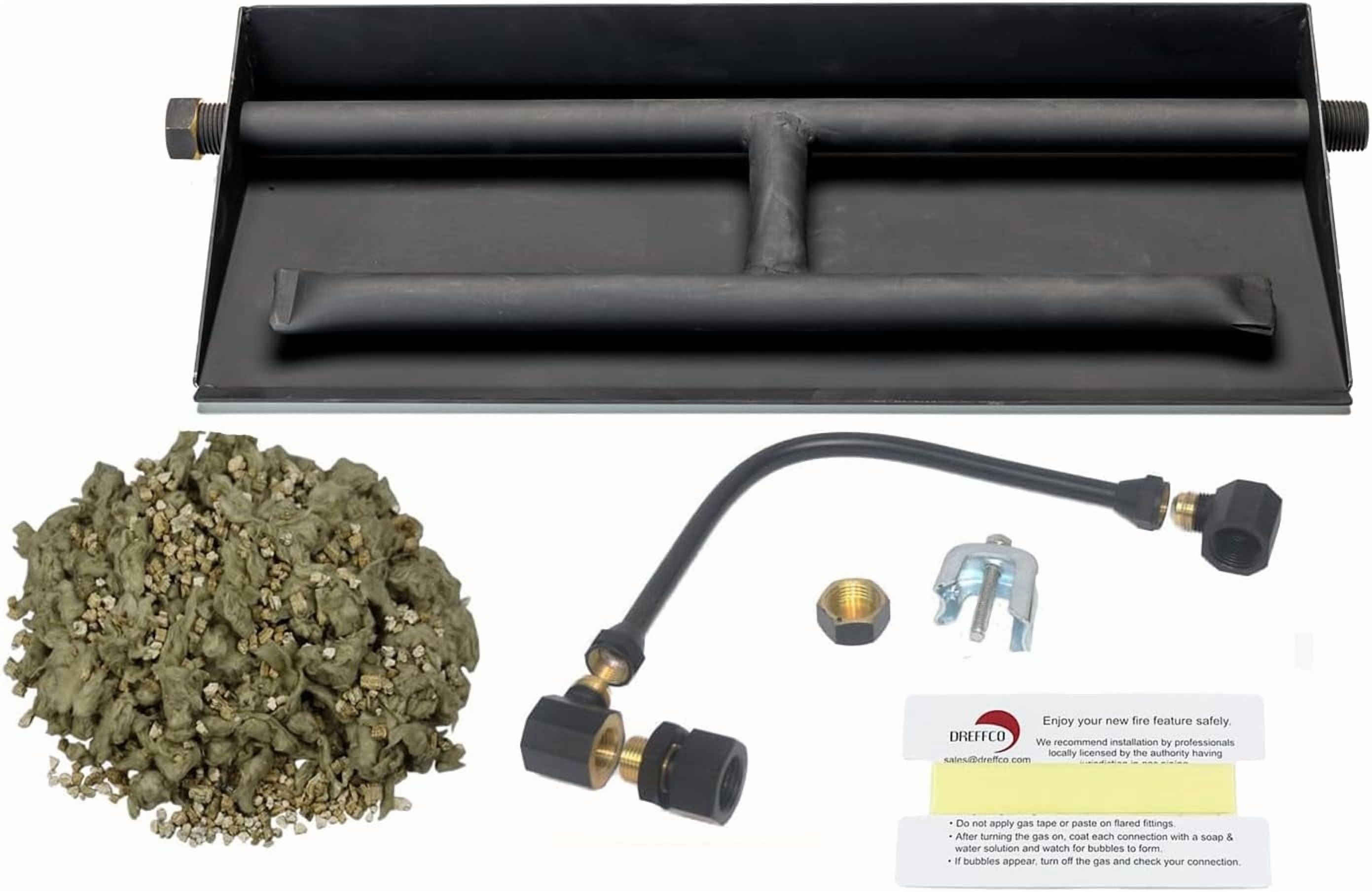 18" LP Fireplace Dual Row Gas Burner Pan with Complete Connection Kit ...