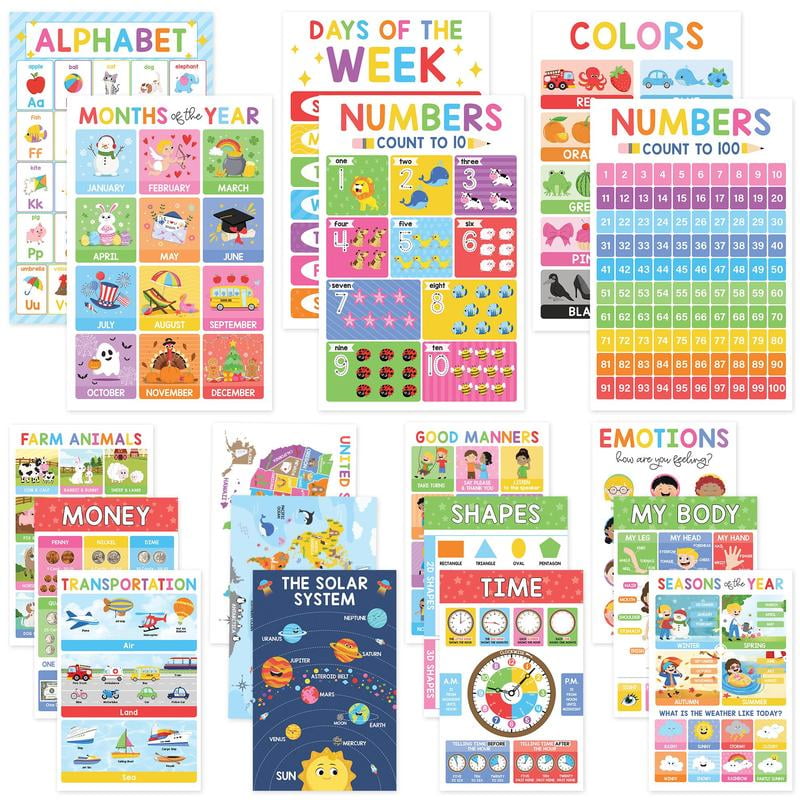 18 Laminated Educational Posters | Fun Learning Charts for Preschool ...