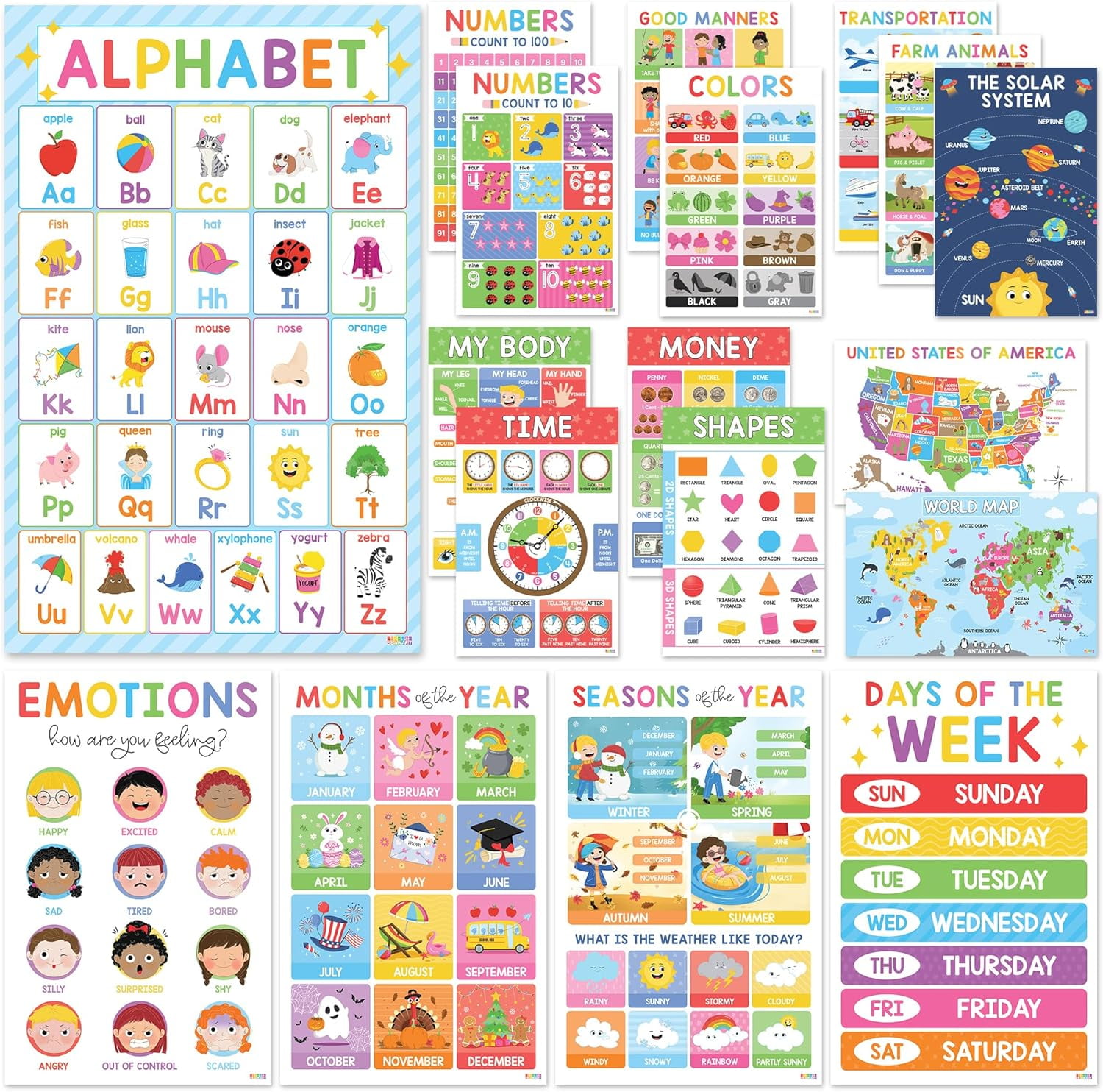 18 Laminated Educational Posters For Toddlers, Preschool Posters for ...