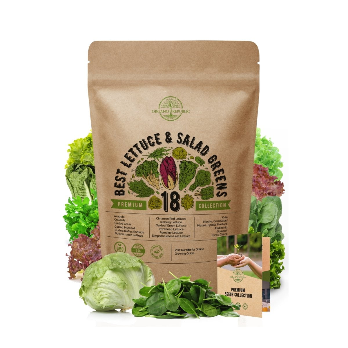 18 Lettuce & Salad Greens Seeds Variety Pack 9200+ Non-GMO Heirloom ...