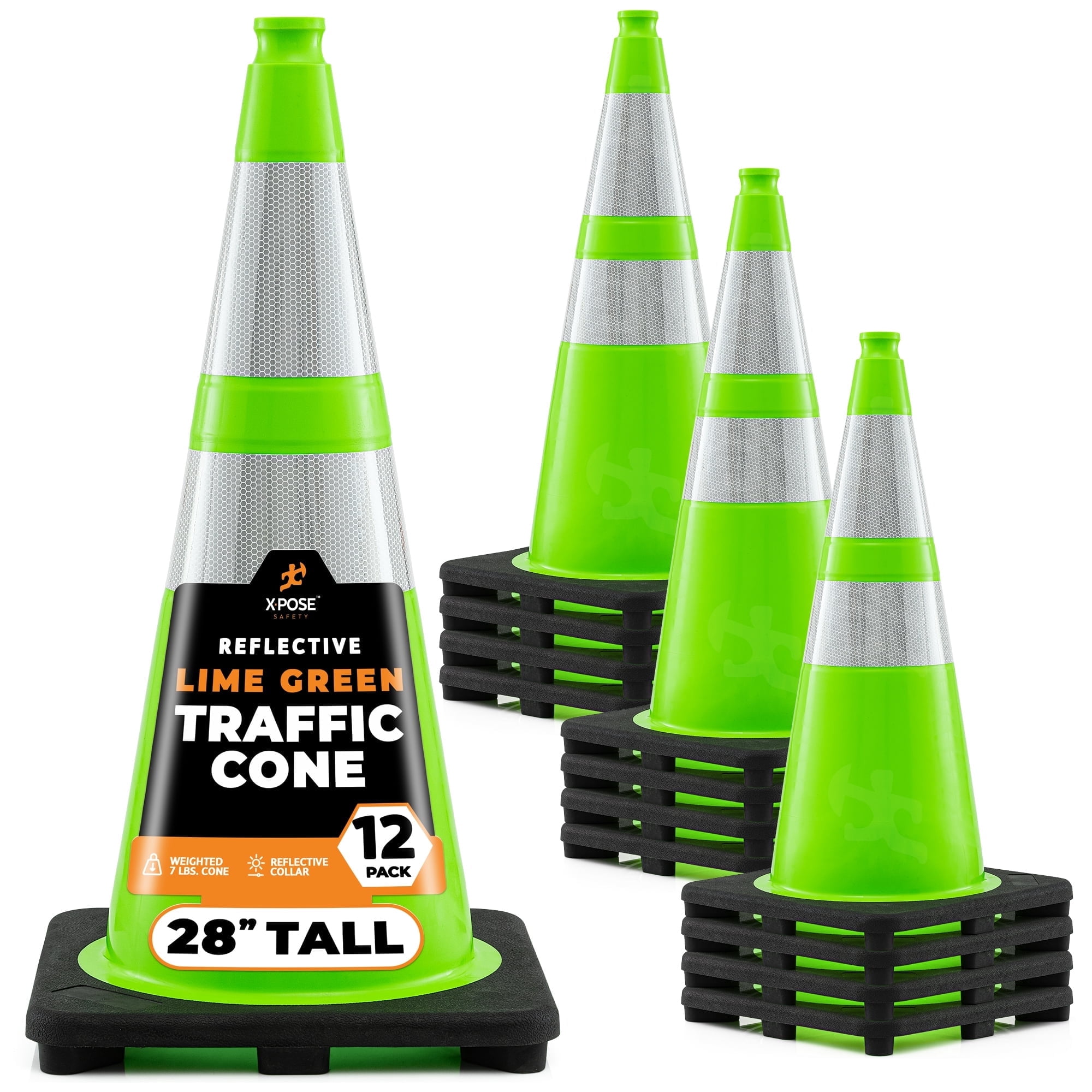 18” Lime Green Traffic Cone - 12 Pack - Premium PVC Safety Cone for ...