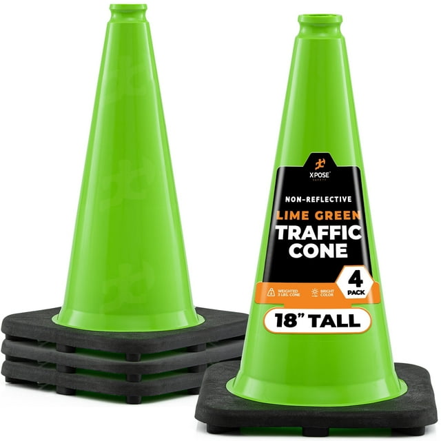 18” Lime Green Traffic Cone - 4 Pack - Premium PVC Safety Cone for ...