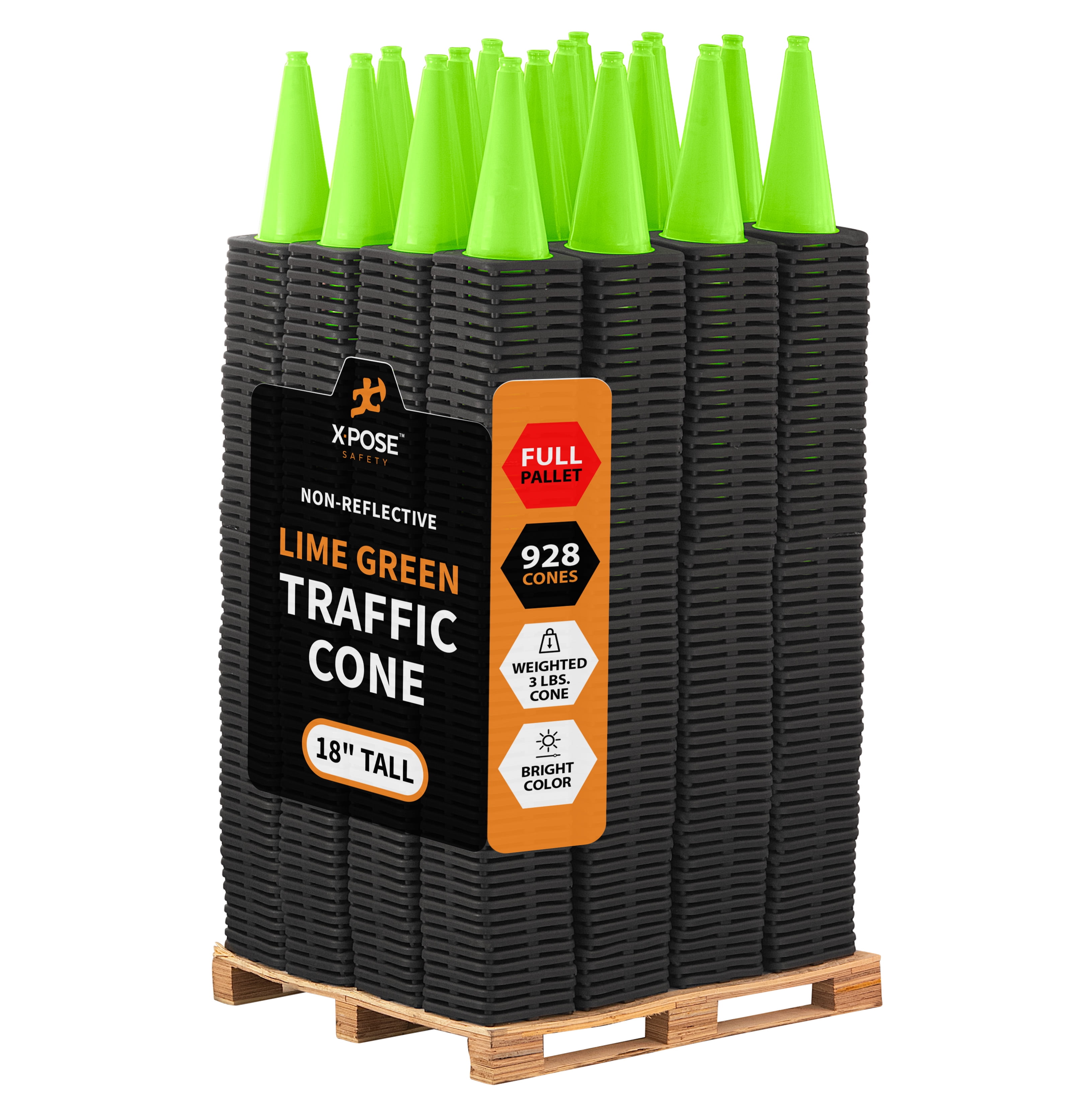 18” Lime Green Traffic Cone - 928 Pack - Premium PVC Safety Cone for ...