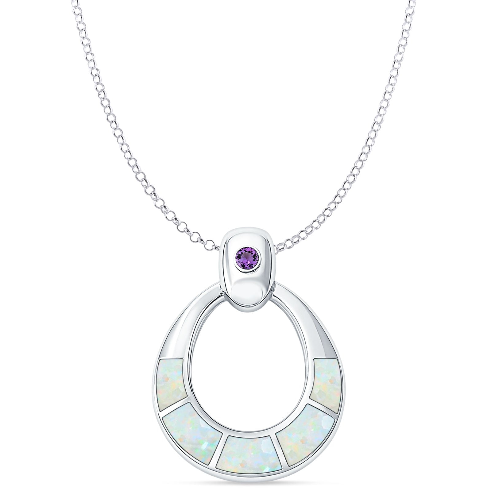 18" Long 1.8mm Rolo Chain- Lab Created White Opal & Amethyst CZ Round ...