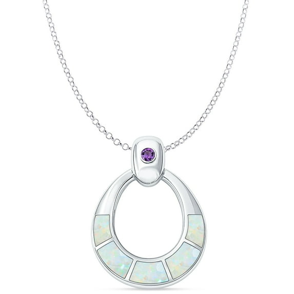 18" Long 1.8mm Rolo Chain- Lab Created White Opal & Amethyst CZ Round ...