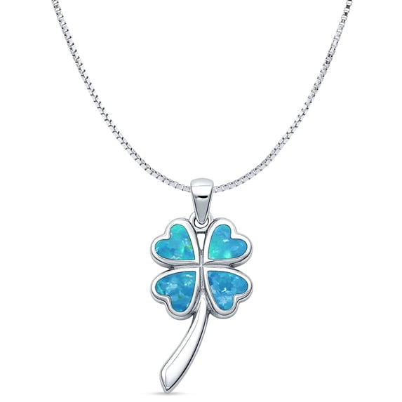 18" Long 1mm Bead Chain- Lab Created Blue Opal Plumeria-Heart Pendant ...