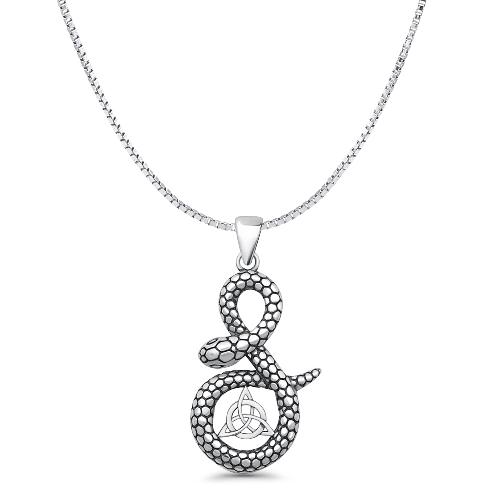 18" Long 1mm Bead Chain- Snake & Triquetra Pendant Necklace Oxidized ...