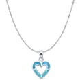 18" Long 1mm Box Chain- Lab Created Blue Opal Heart Pendant Necklace ...