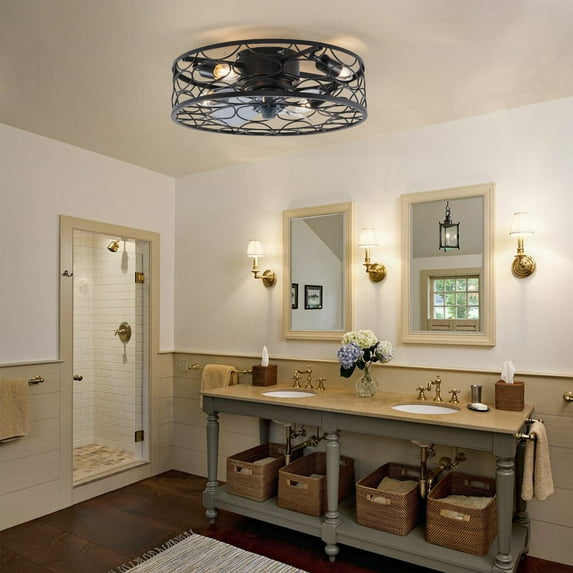 18'' Low Profile Caged Ceiling Fan with Lights Remote Control, Enclosed ...
