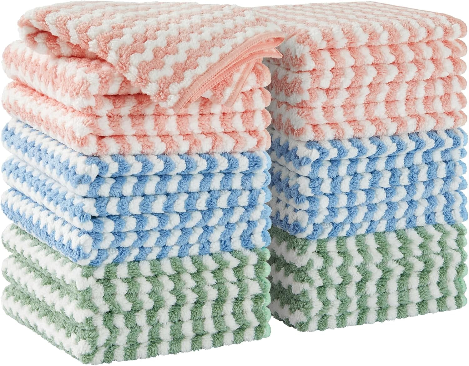 18 Microfiber Cleaning Cloth, Kitchen Towels for Dish Drying Washing ...