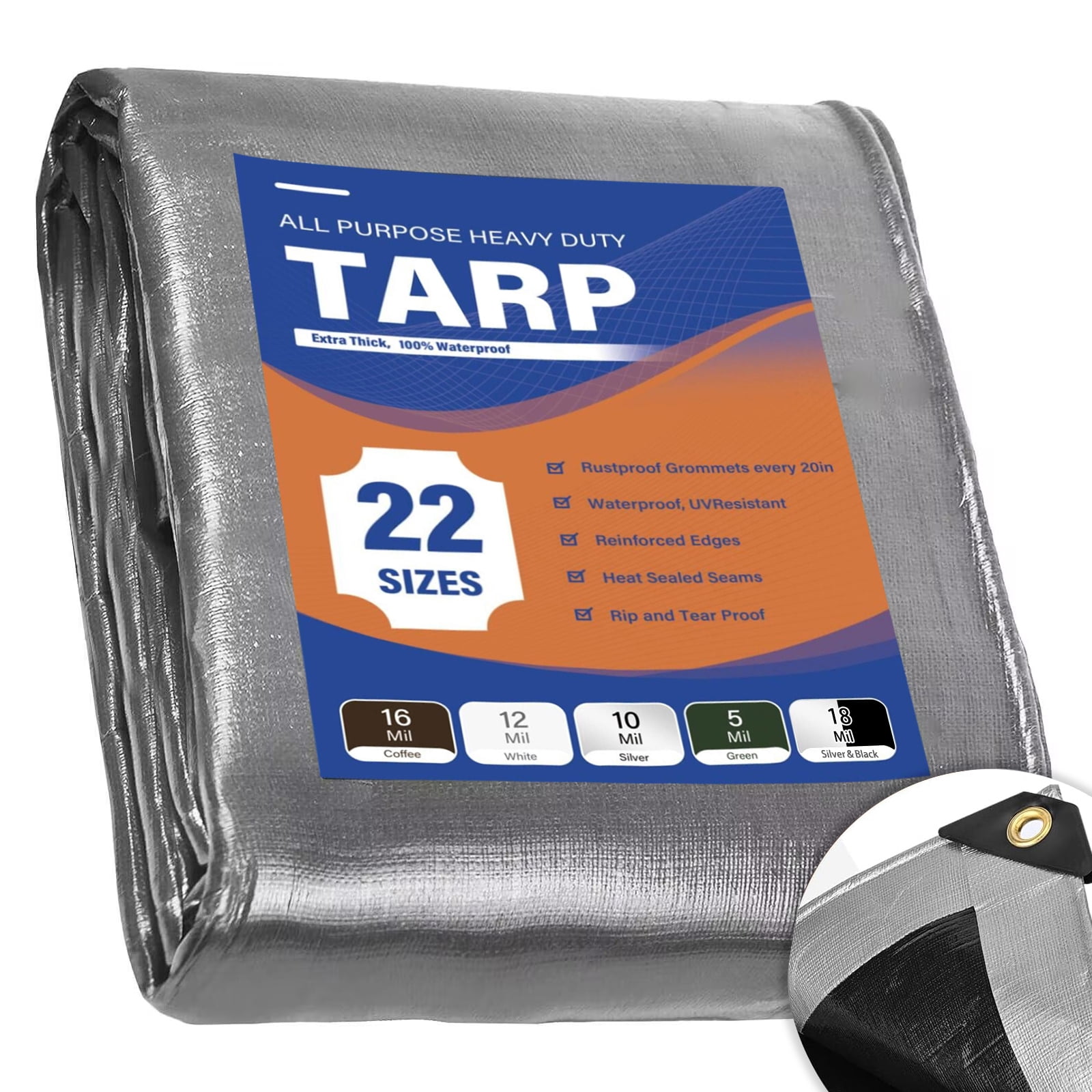 18 Mil Heavy Duty Waterproof Tarp Cover UV Resistant Rip and Tear Proof ...