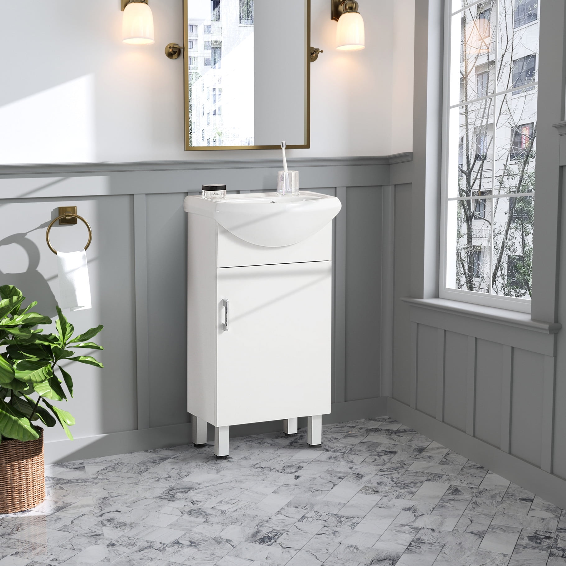 18" Mini Bathroom Vanity With White Ceramic Sink - Compact For Small ...