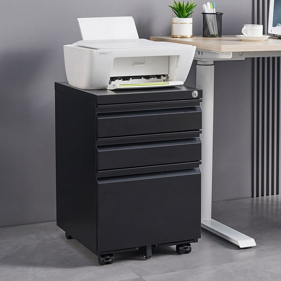 18" Mobile File Cabinets with 3 Drawers, Locking File Cabinet with 2 ...