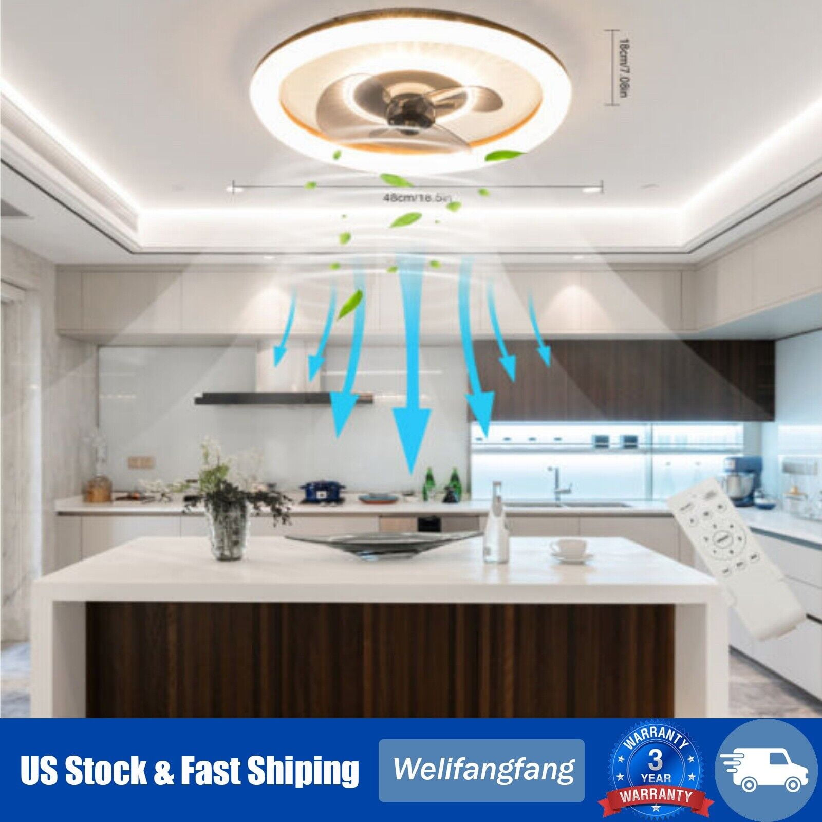 18" Modern Ceiling Fan with Light Remote Control Bedroom LED Ceiling ...