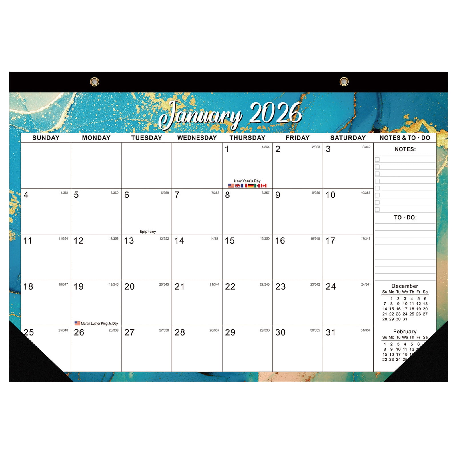 18 Month Wall Calendar 2026-2027, Fluid Art Design With Notes & To-Do ...