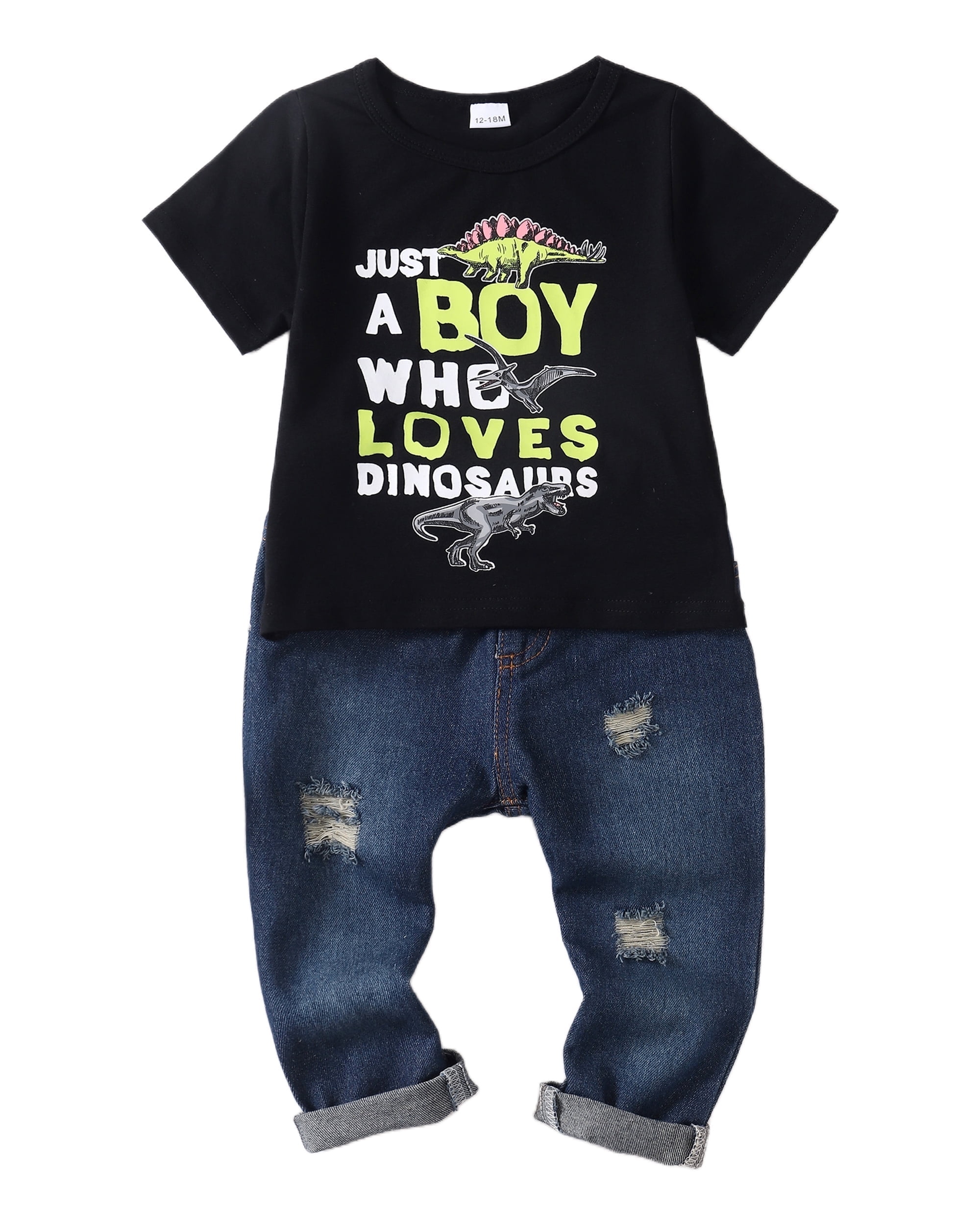 Toddler Boy Summer Clothes 18-24 Months Denim Pants Black Dinosaur Baby ...