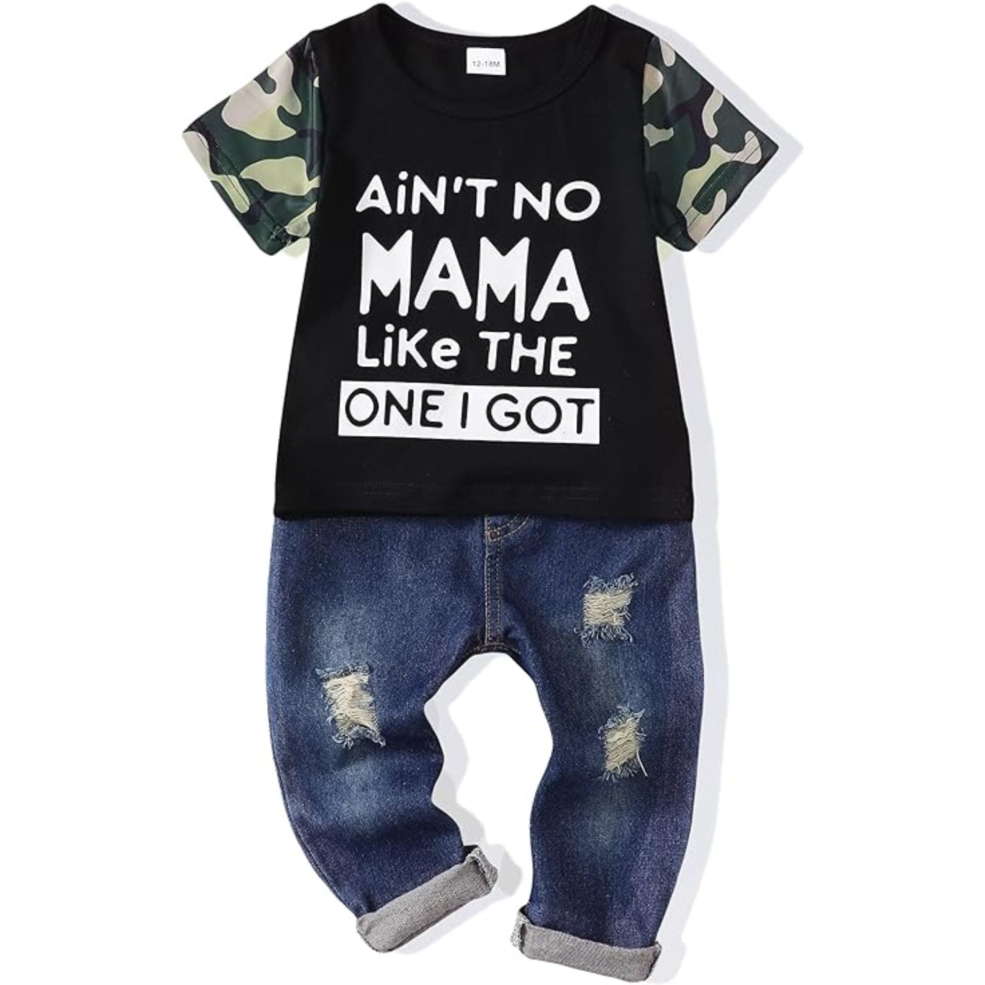 Toddler Boy Clothes Summer Boy Outfits Black Infant T-shirt Ripped Denim Pants Set Little Boy ...