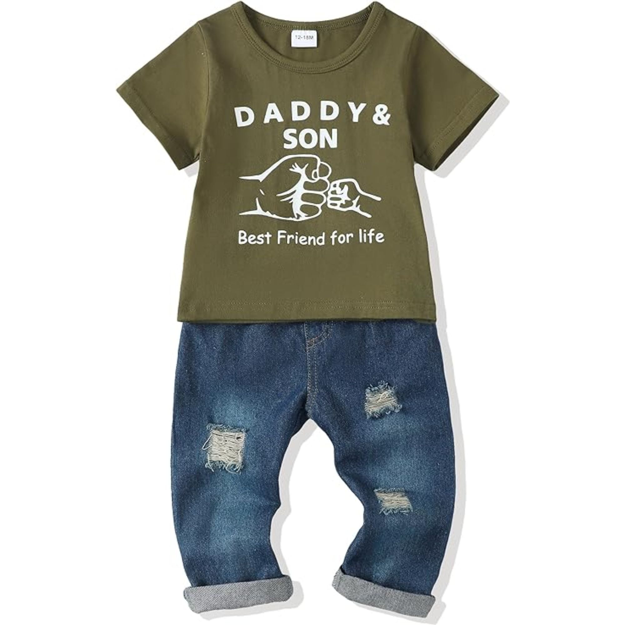 18 Months Boy Clothes Summer Toddler Boy Outfits 2T Green T-shirt Denim Ripped Pants Set Little ...