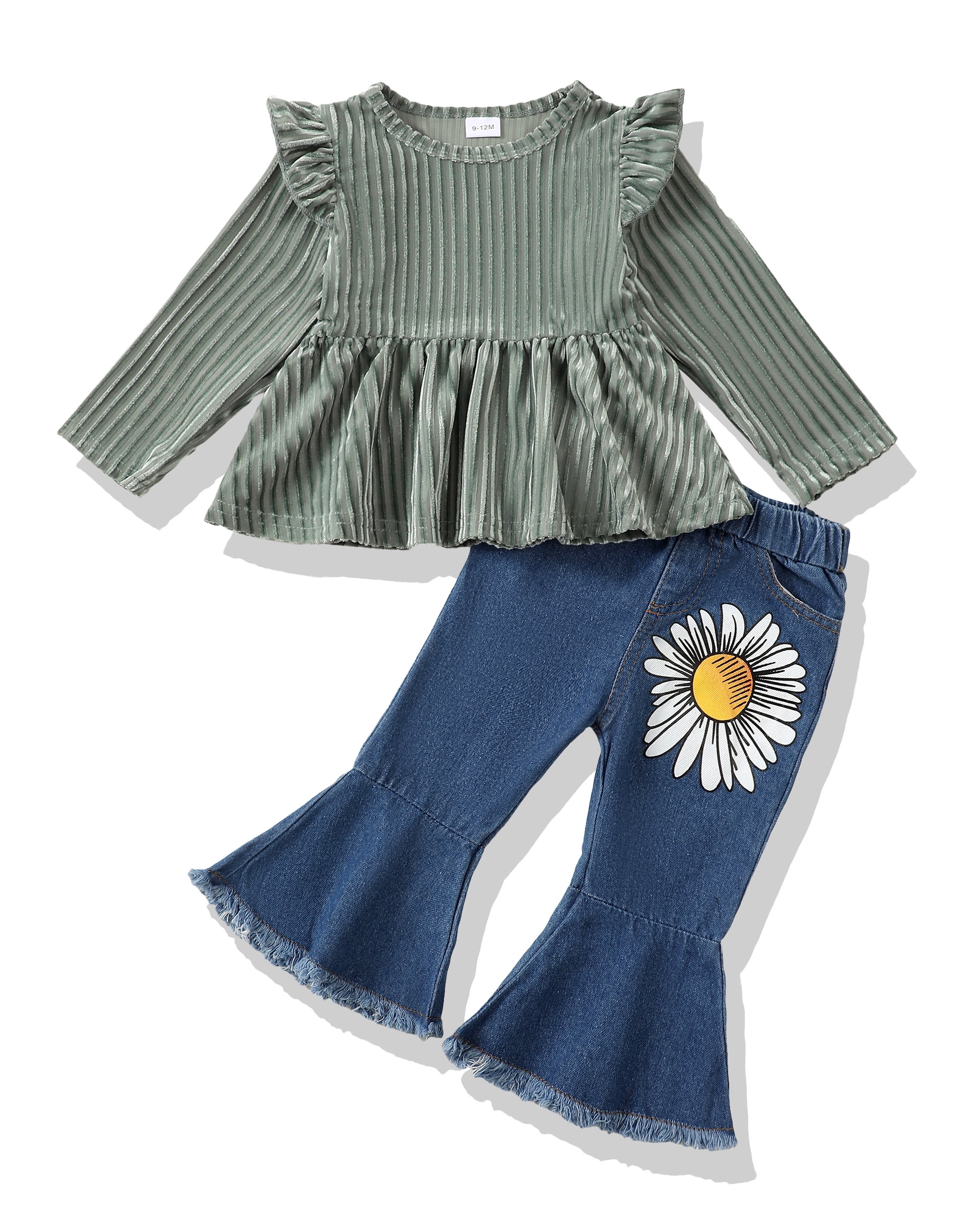 18 Months Girl Clothes Winter Toddler Girl Outfits Rib-knit Green T ...