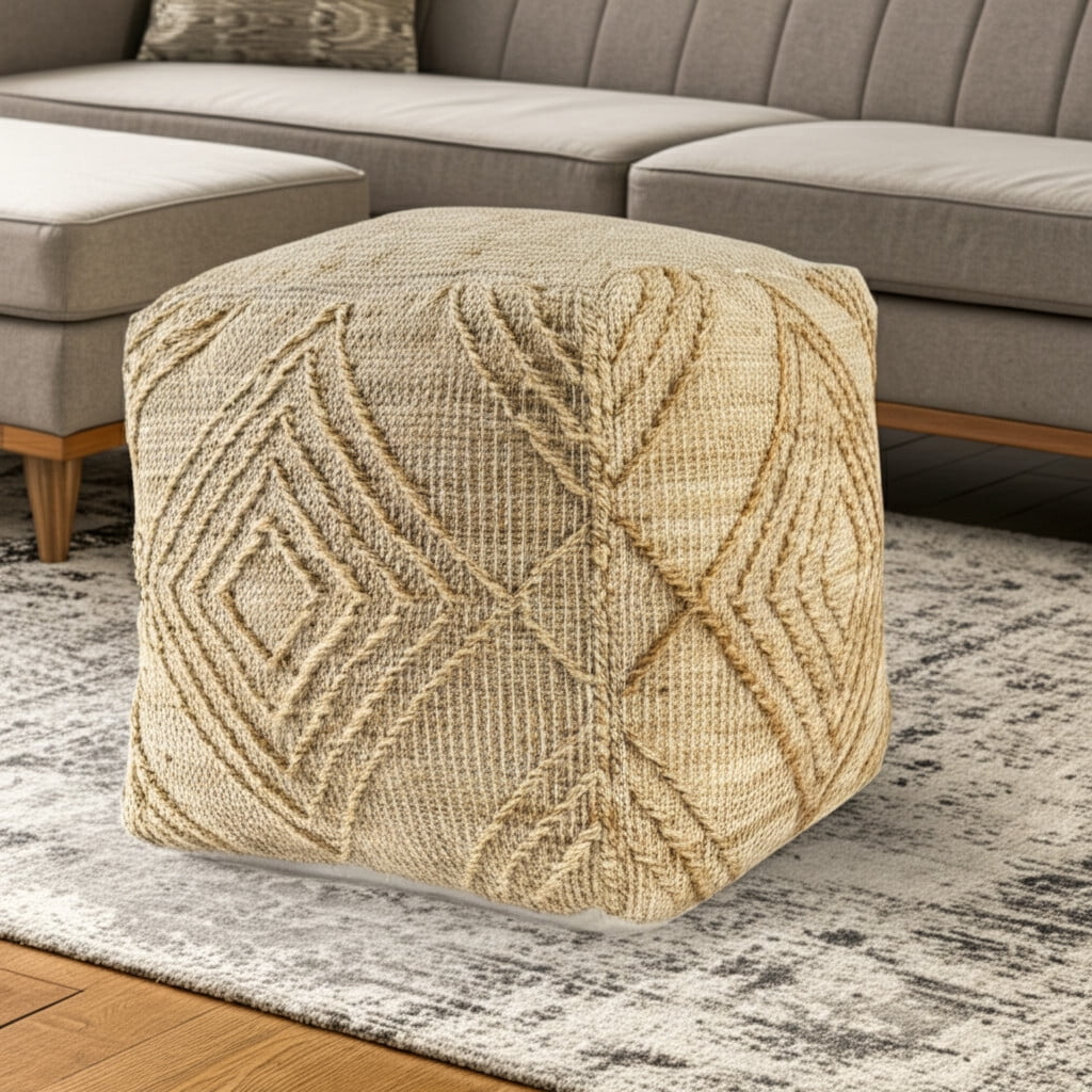 18" Natural Jute Blend Cube Geometric Pouf Ottoman - Walmart.com