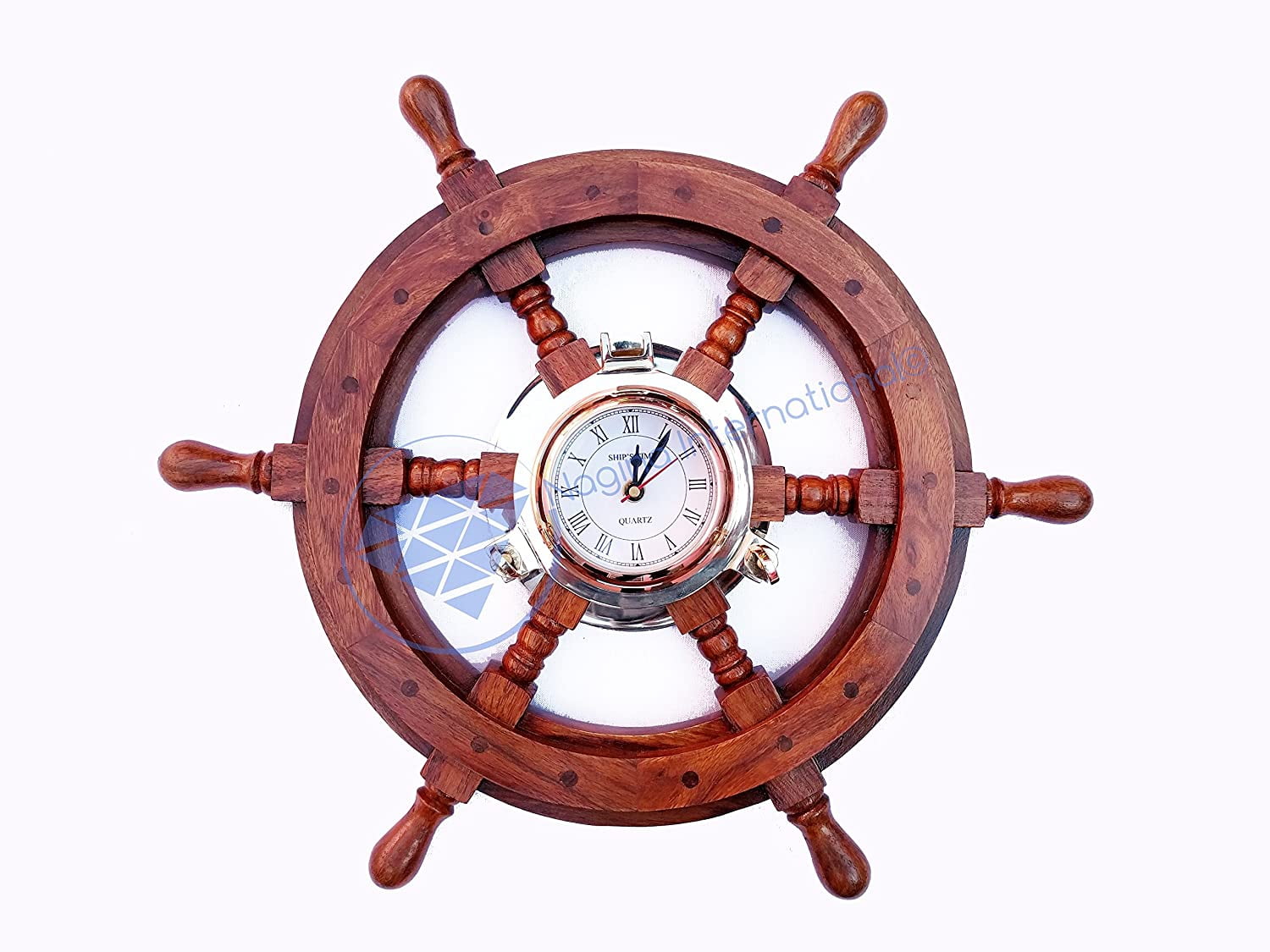 18" Nautical Handcrafted Wooden Home Decorative Ship Wheel with 6 ...