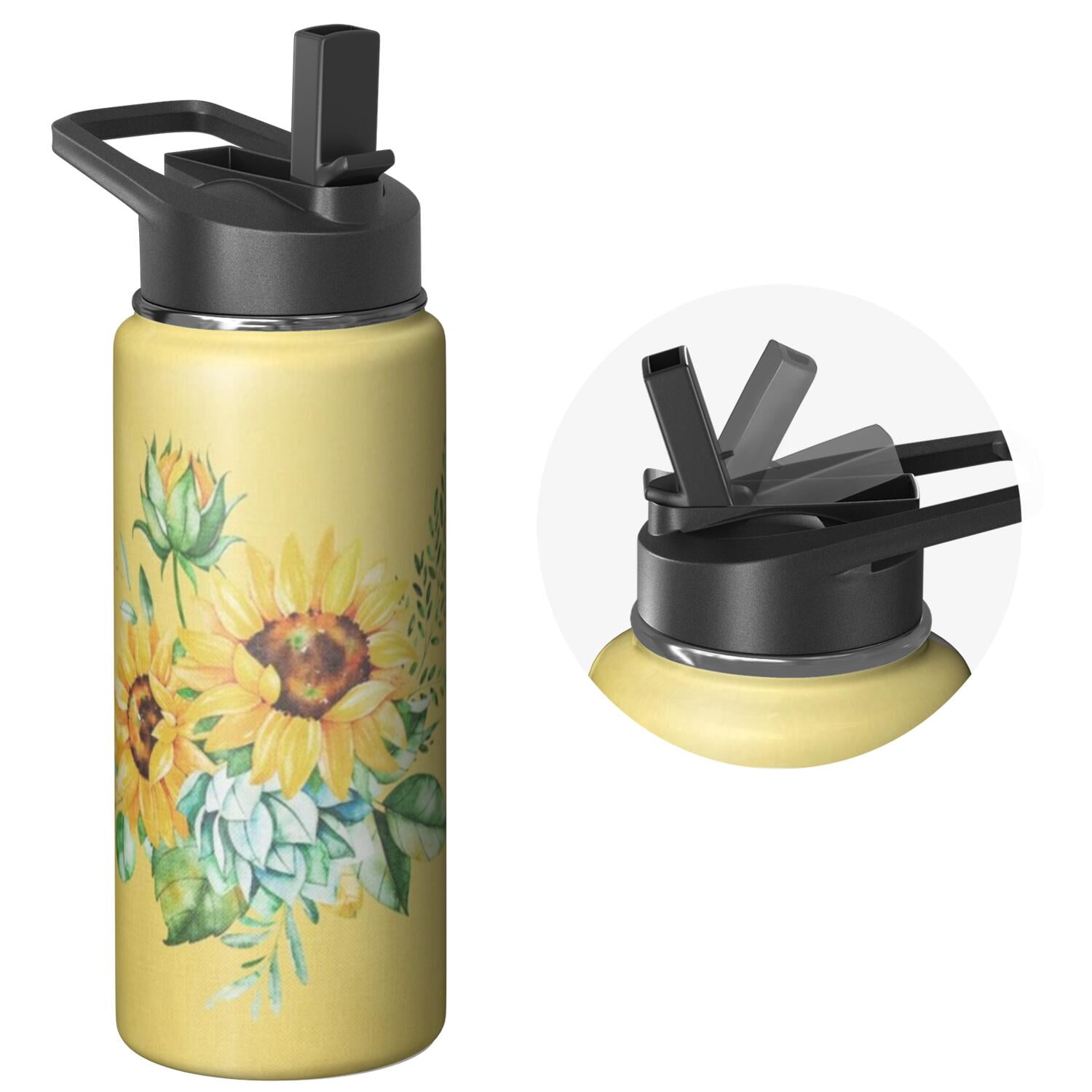 18 Ounce Triple Insulated Sunflowers Themed Bottle with Lid, Stainless ...