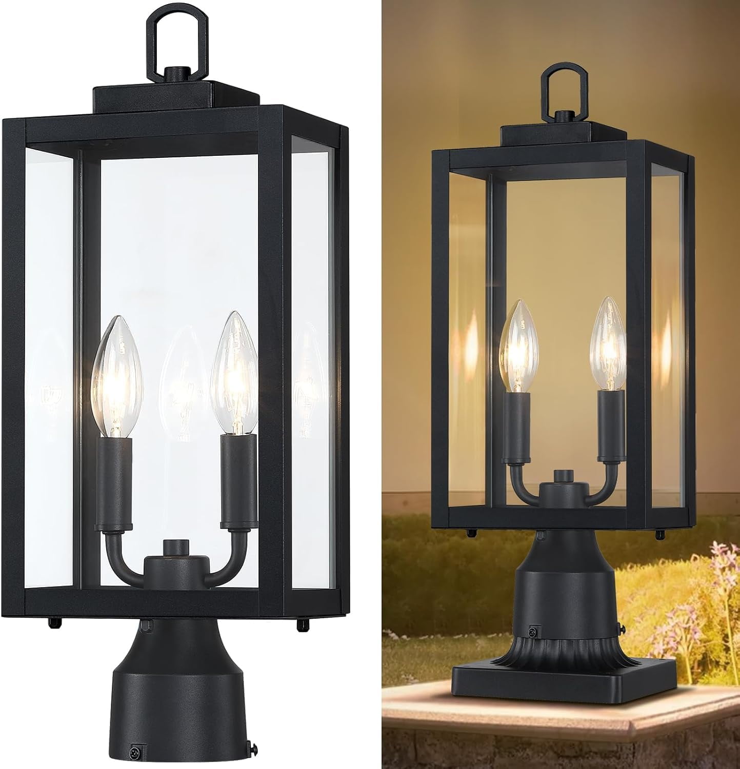 18'' Outdoor Post Light, 2-Light Lamp Post Fixture, Waterproof Modern ...