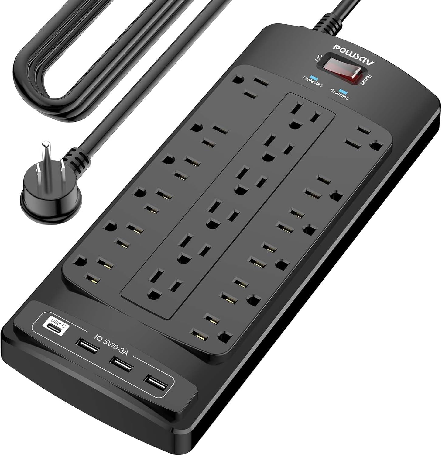 18 Outlets Surge Protector Power Strip - 20 Feet Flat Plug Heavy Duty ...