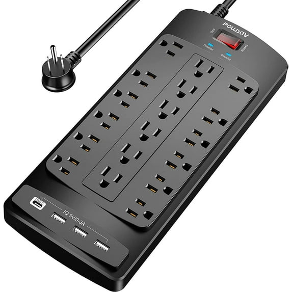 18 Outlets Surge Protector Power Strip - 6 Feet Flat Plug Heavy Duty ...