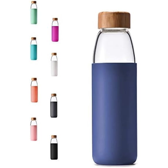 18 Oz Borosilicate Glass Water Bottles with Bamboo Lid, BPA-FREE, Non ...