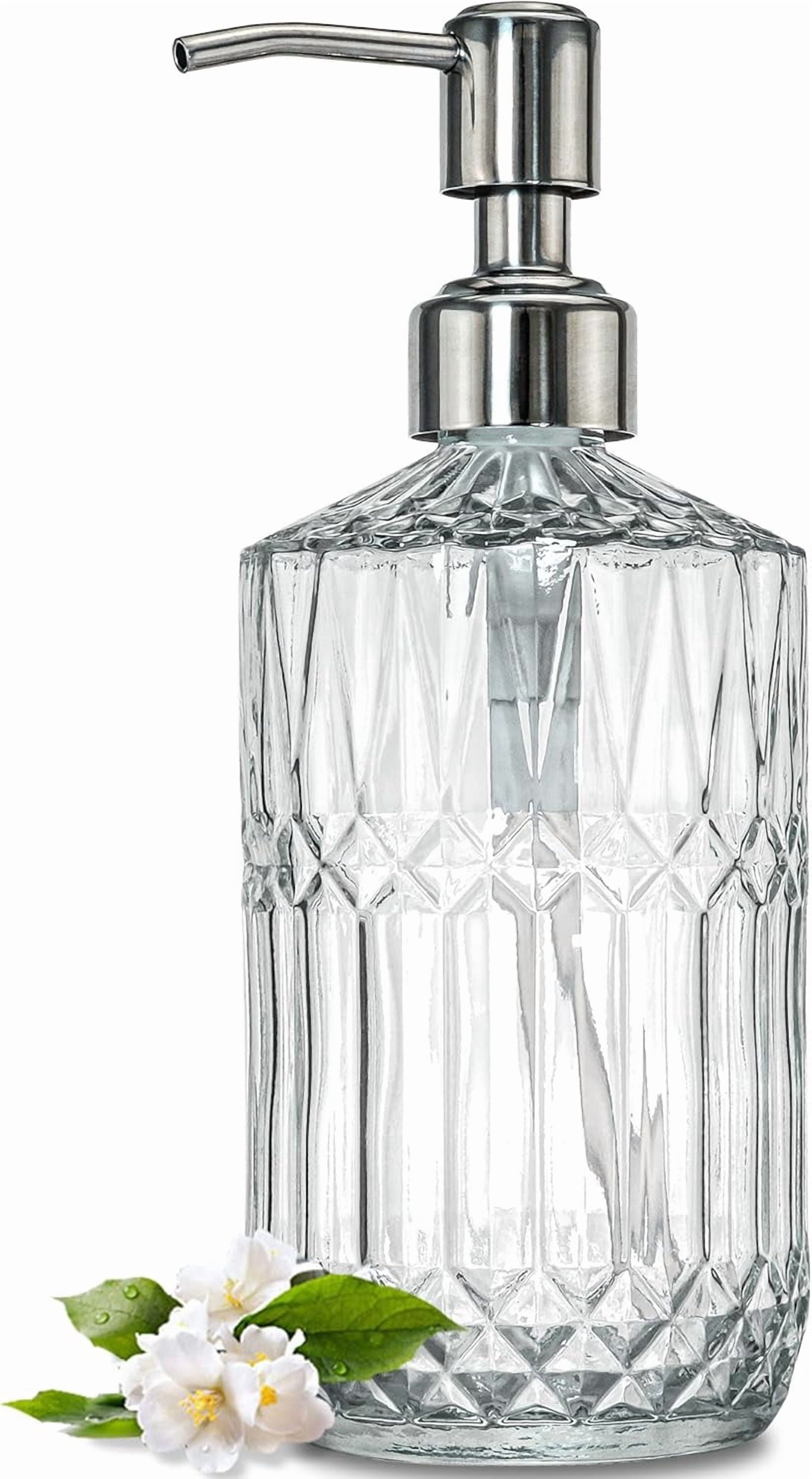 18 Oz Embossed Clear Glass Soap Dispenser with Rust Proof Pump ...