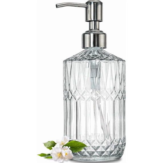 18 Oz Embossed Clear Glass Soap Dispenser with Rust Proof Pump ...