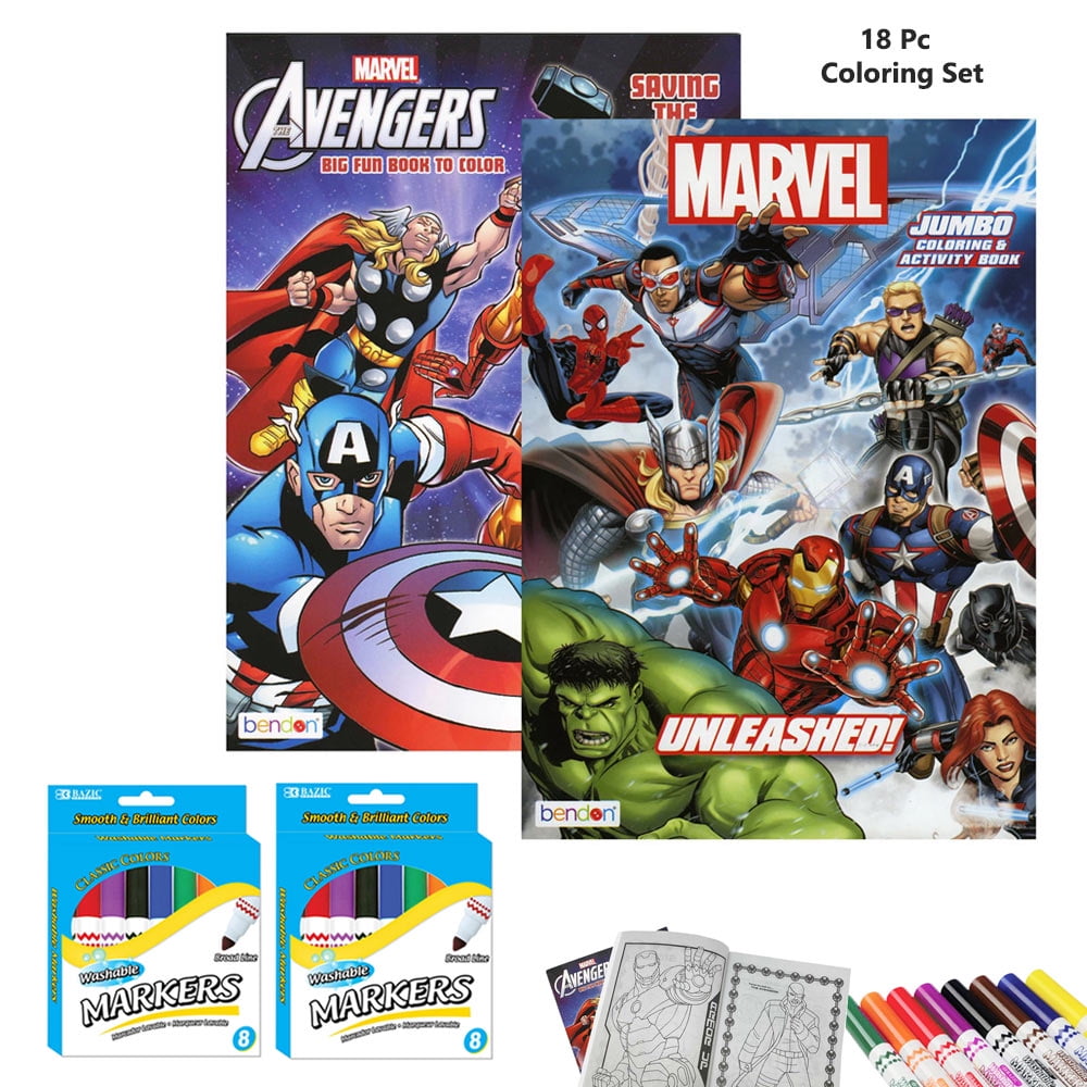 18 PC Marvel Avengers Coloring Books Set Kids Drawing Activity Washable ...