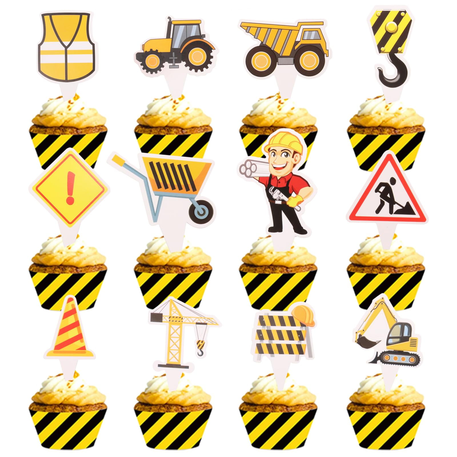 18 PCS Construction Cake Toppers Vehicles Cake Decoration Set Excavator ...
