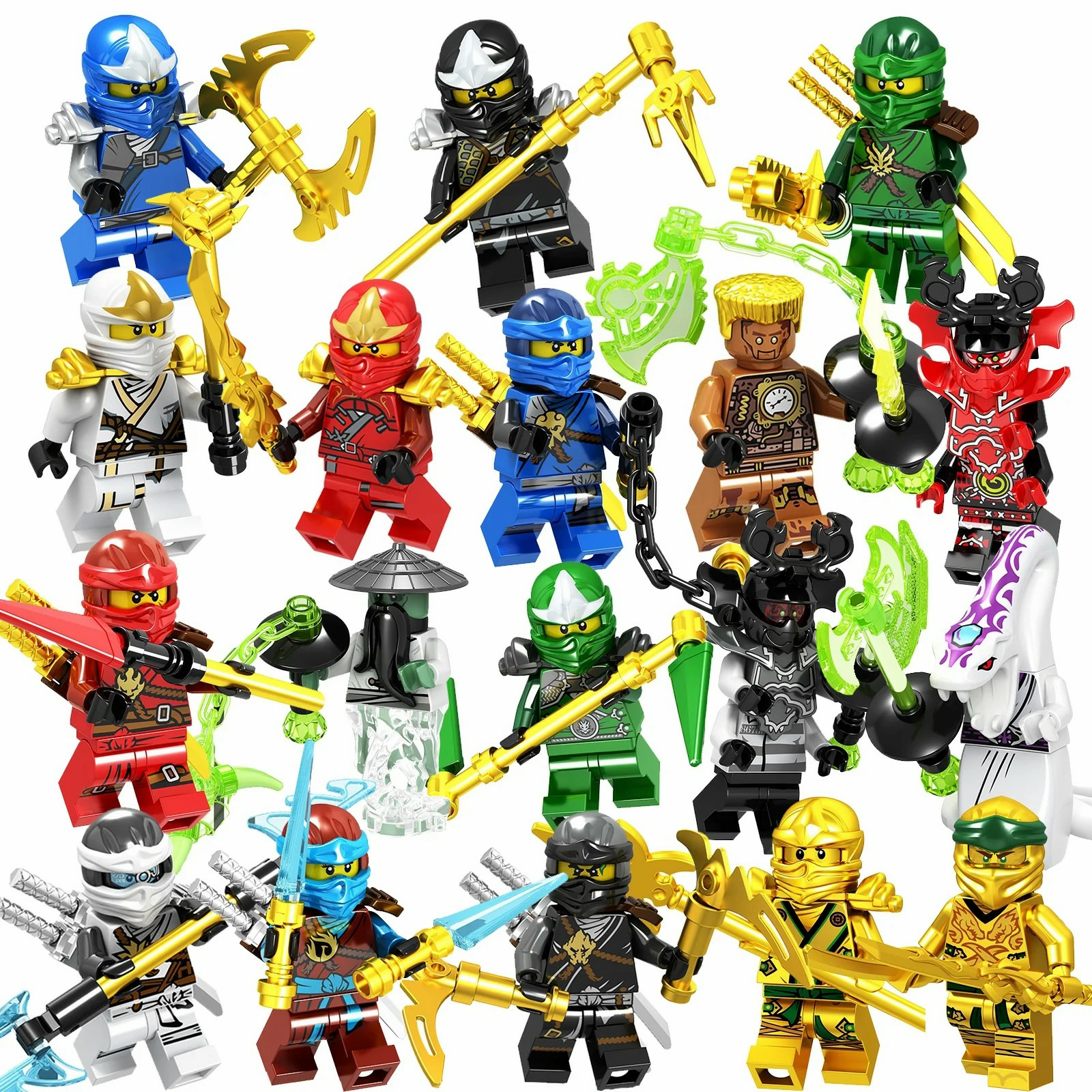 18 PCS Custom Ninja Action Figure Set - Includes Kai, Jay, Golden Ninja ...