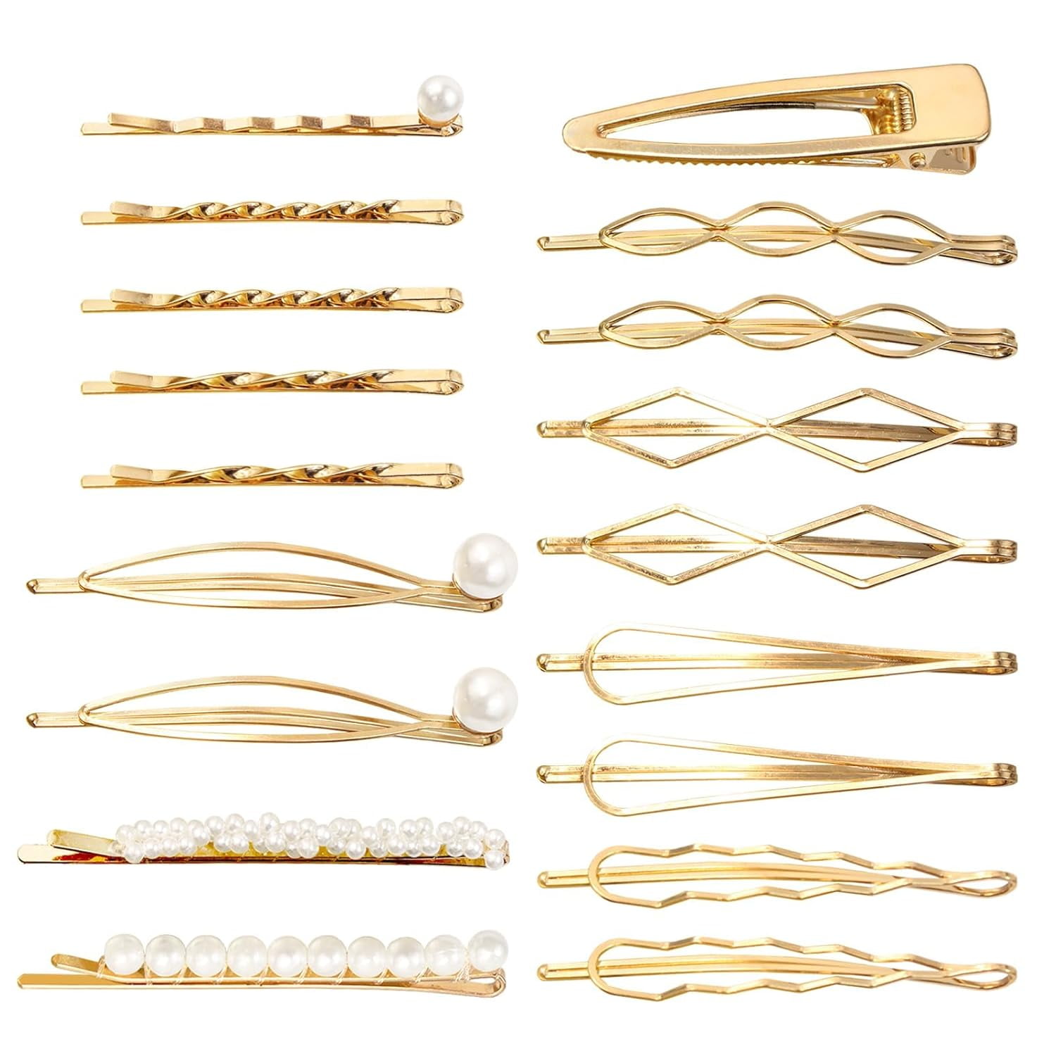18 PCS Geometric Metal Gold Hair Styling Pins Women Girls Preppy Pearls ...