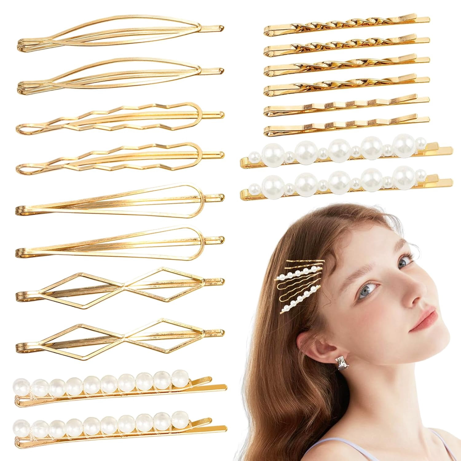 18 PCS Metal Gold Geometric Elegant Hair Barrette Set Hair Styling ...