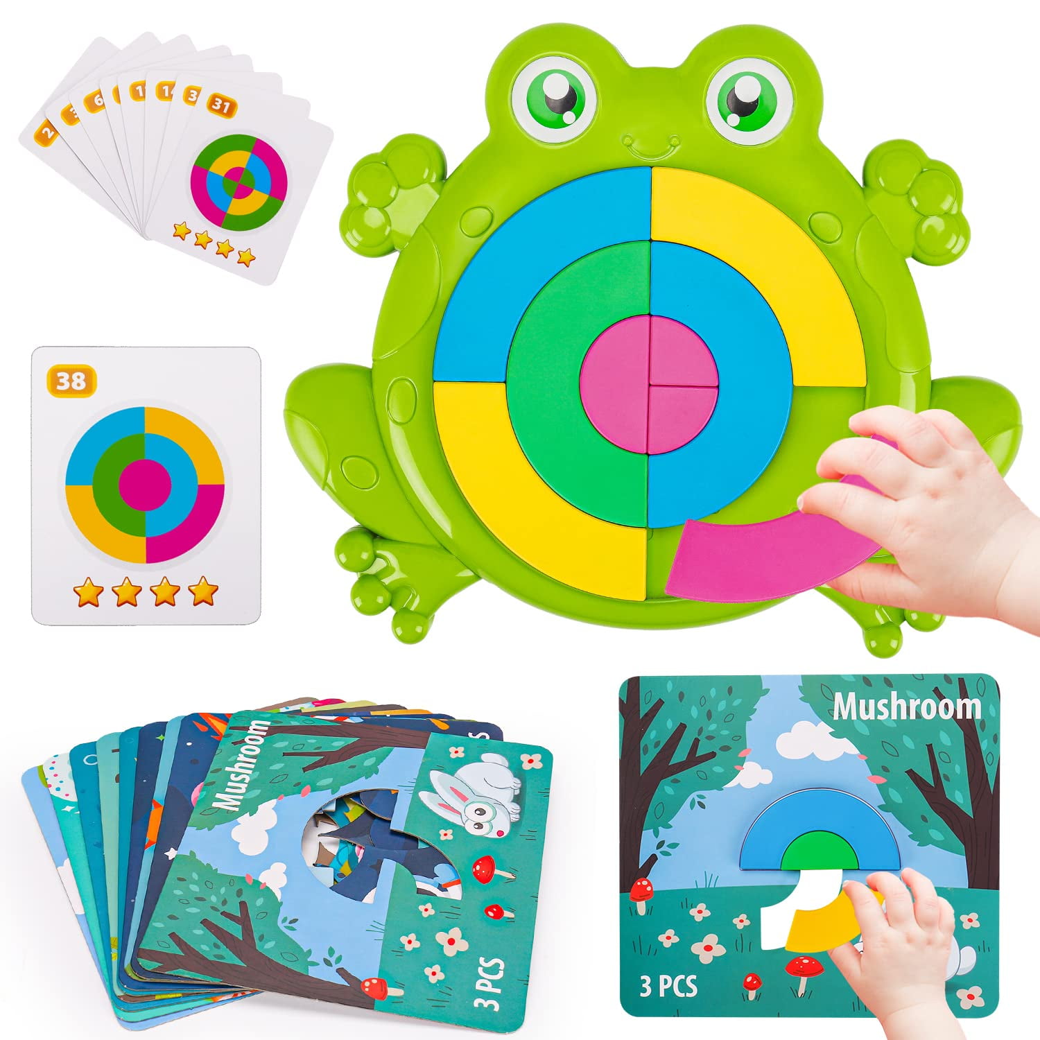 18 PCS Montessori Toys EC36 for Kids Frog Jigsaw Shape Puzzle Brain ...