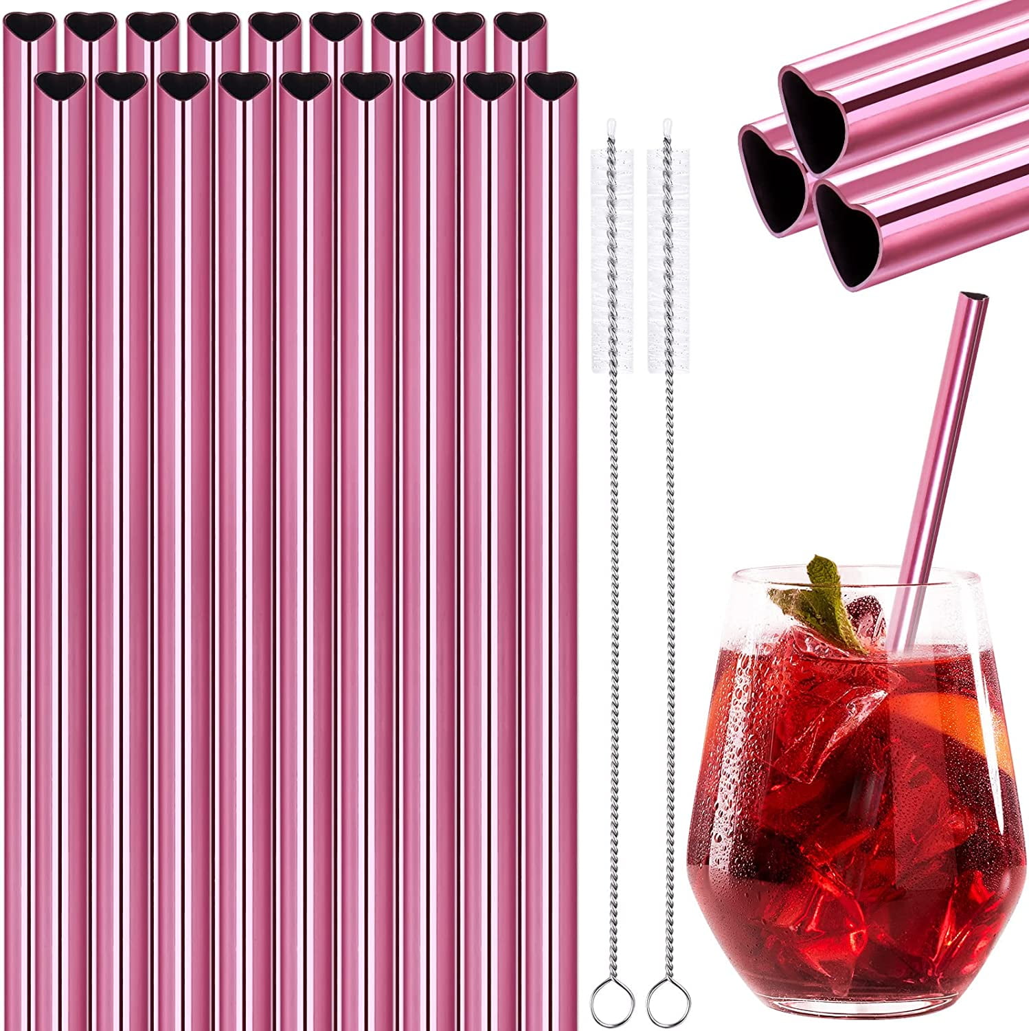 [18 PCS] New Heart Shape Metal Straws 304 Food Grade Stainless Steel ...