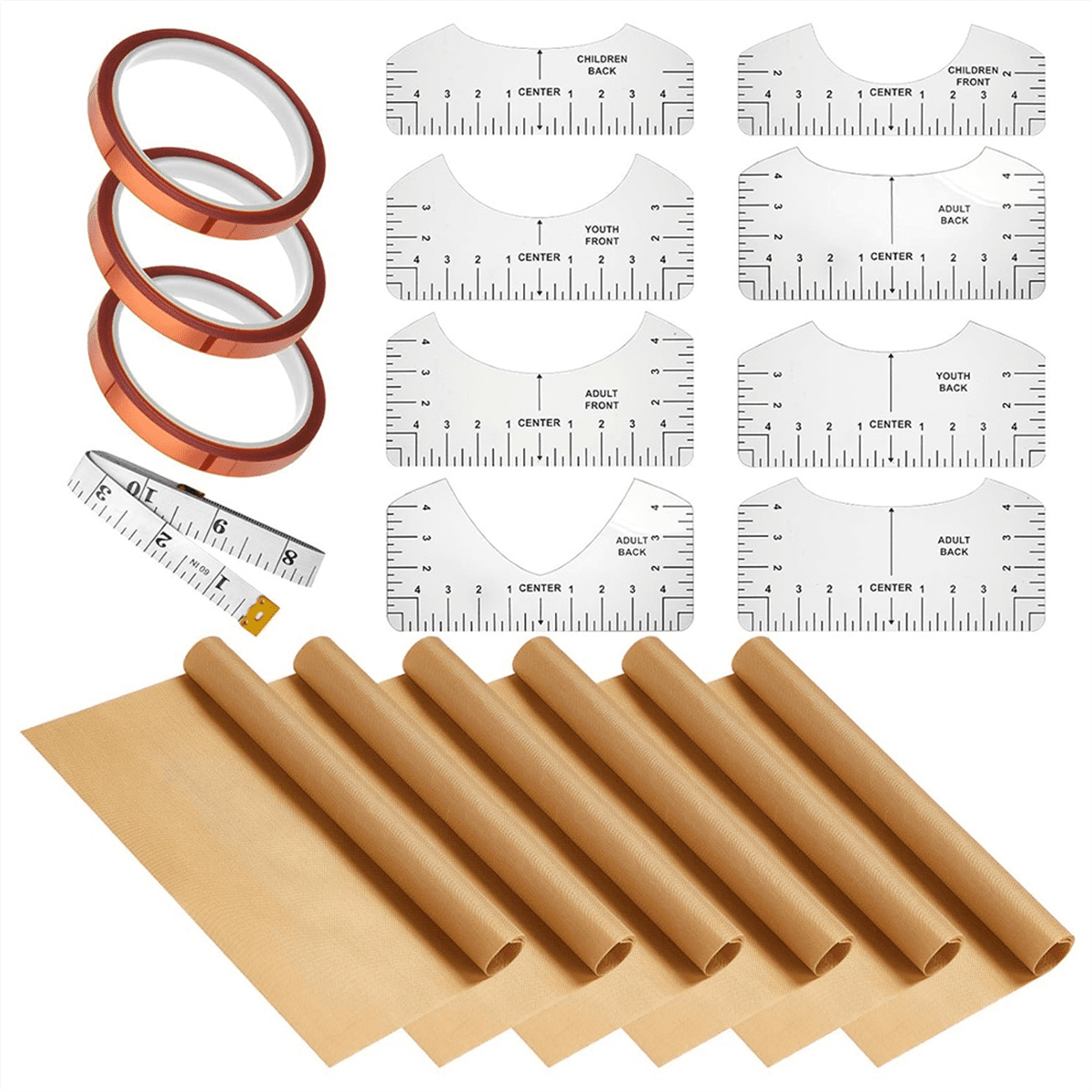 18 PCS PTFE-Sheets for Heat 12x16 Inch, T Shirt Alignment Ruler and ...