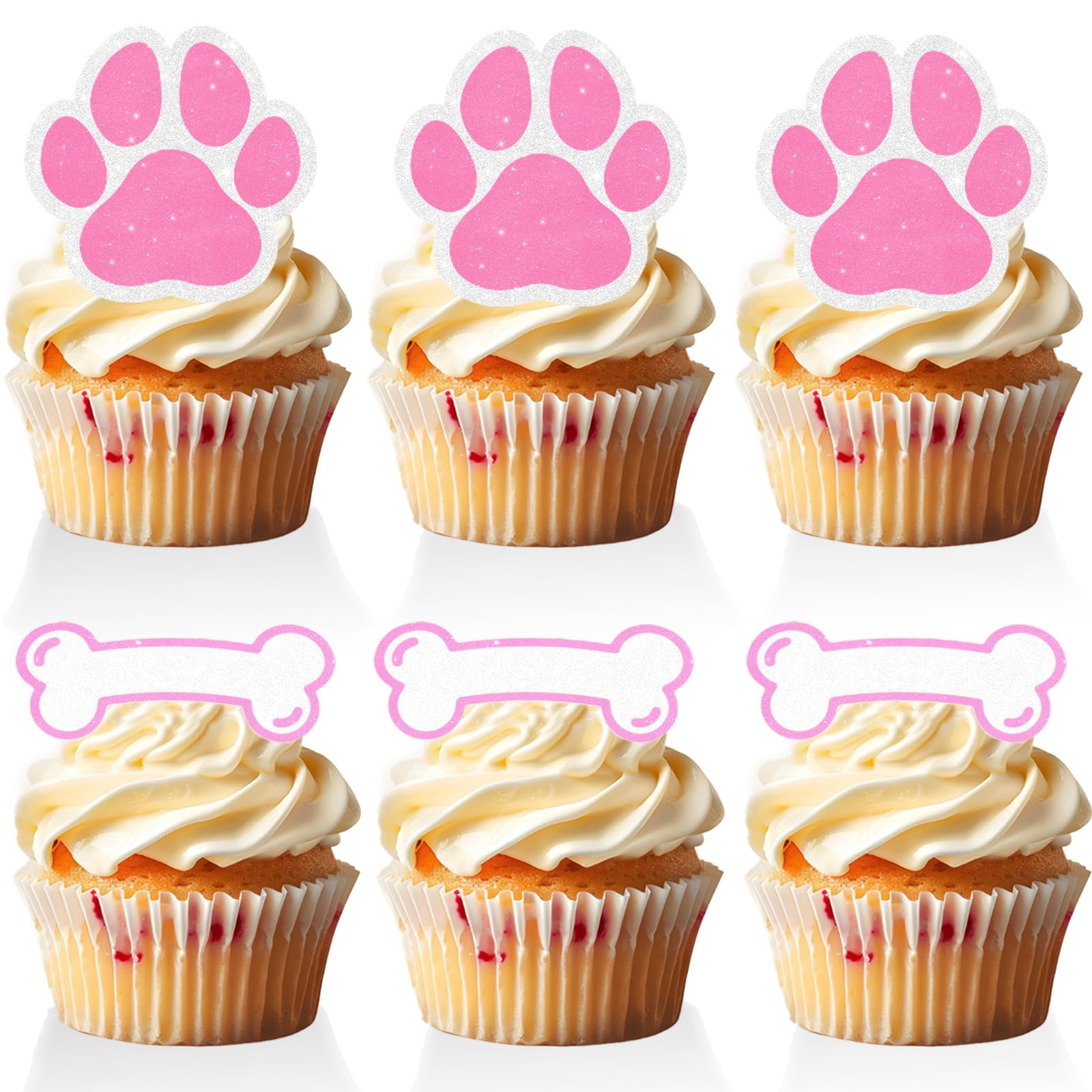 18 PCS Paw Print Cupcake Toppers for H2FSDGirls Baby Shower Pink ...