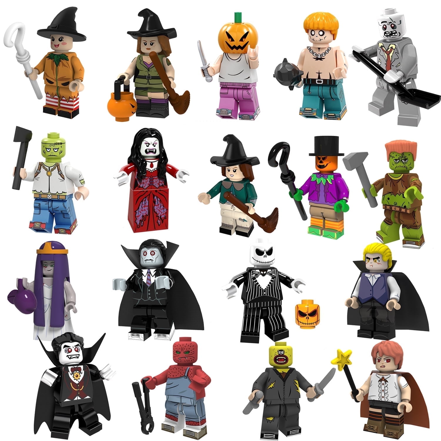 18 PCS/Set Halloween Minifigures Building Blocks Toys, 1.7" Horror ...