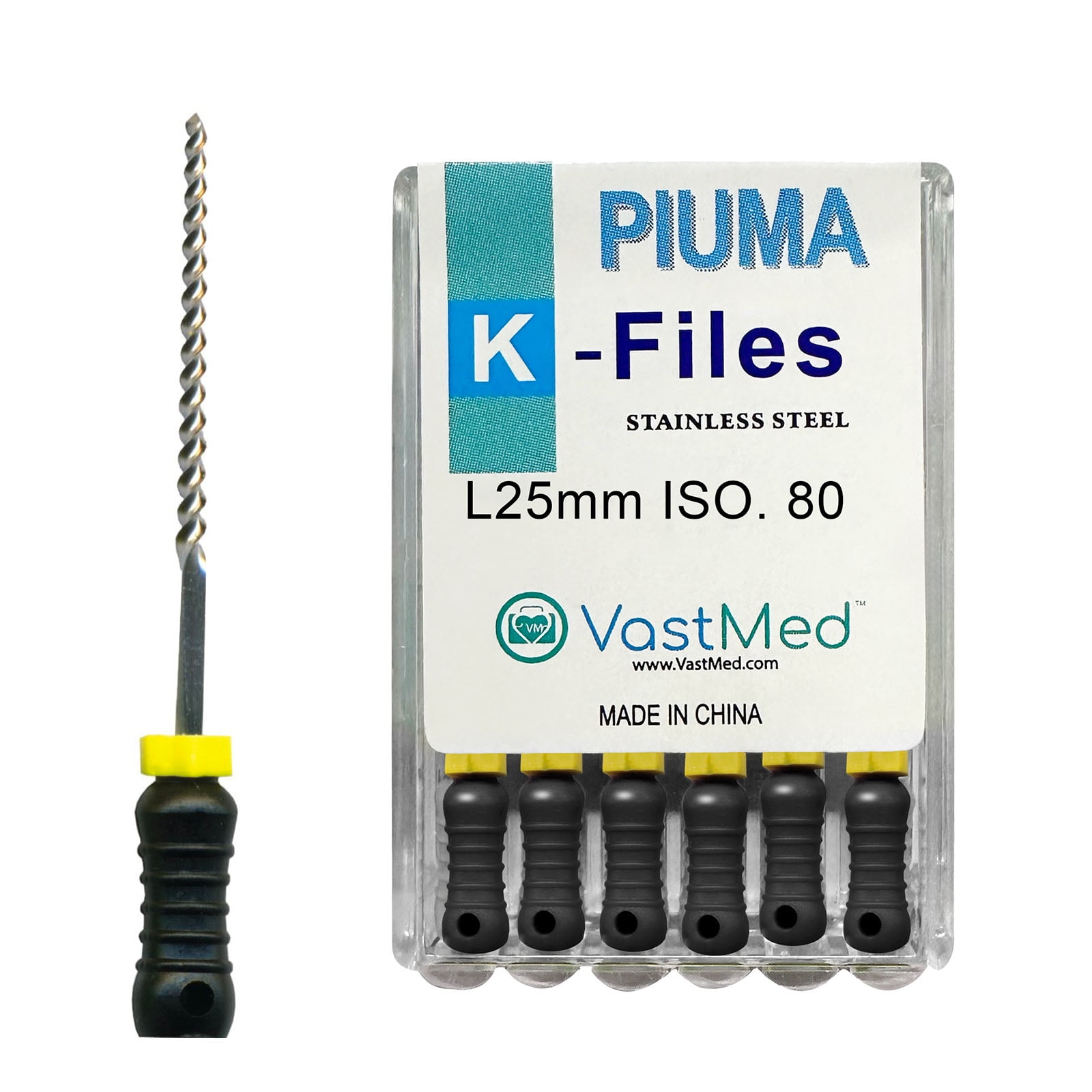 18 PKG - #80/Size 25mm Piuma Hand K-Files Stainless Steel by VASTMED - Walmart.com