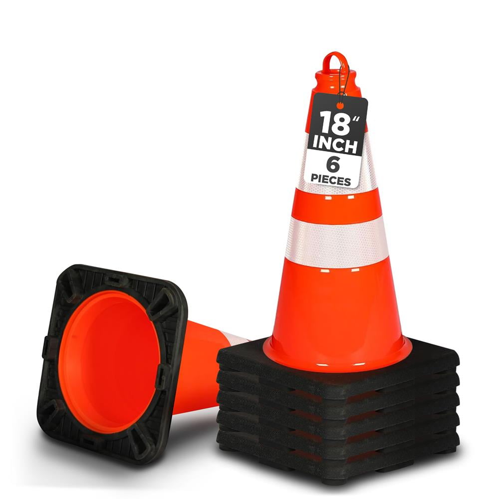 18" PVC Cone - 6 Pieces High Visibility Structurally Stable for Traffic ...