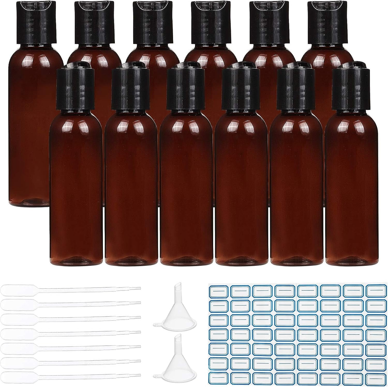 18 Pack 2oz PET Plastic Refillable Bottles Amber Bottles with Press ...
