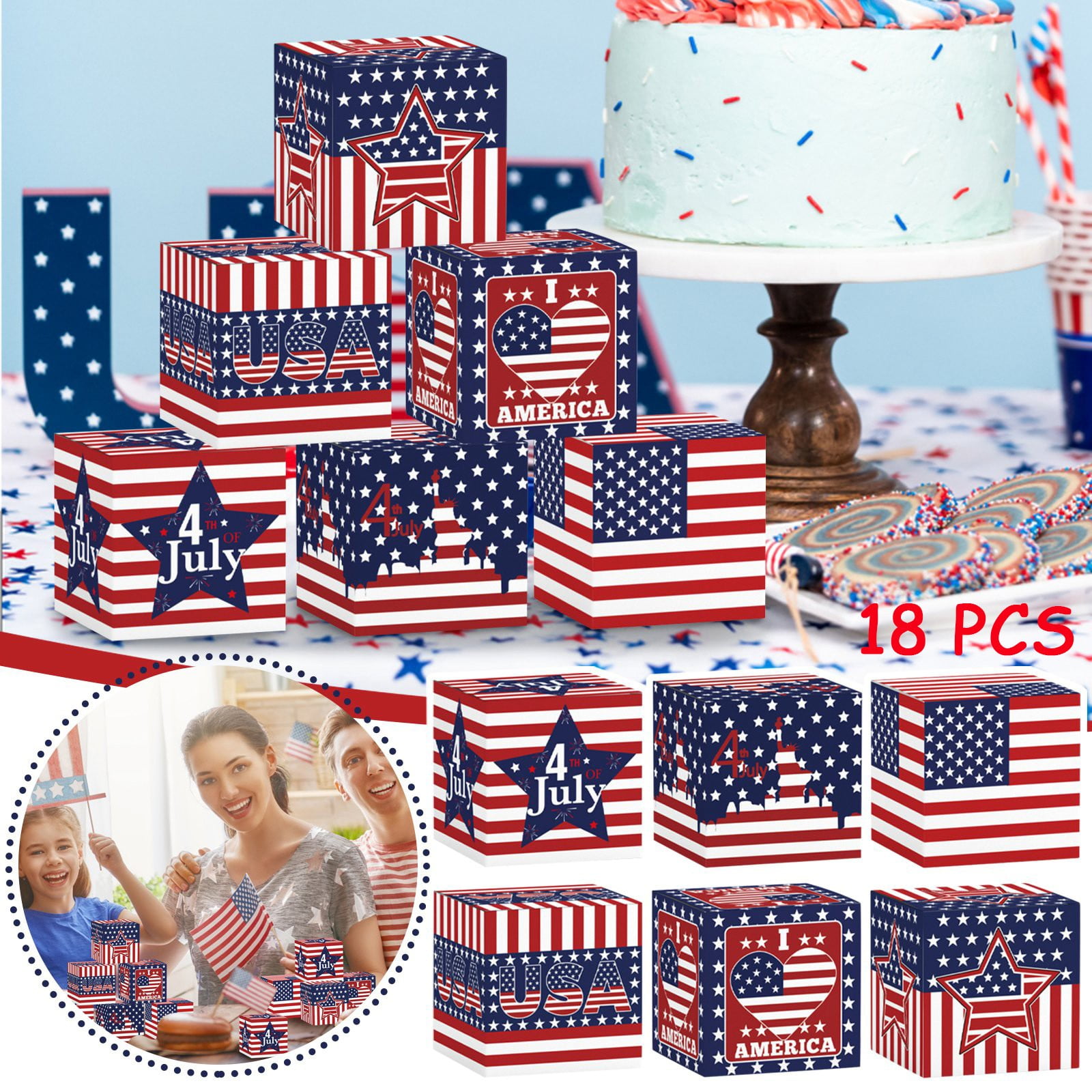 18-Pack 3D Patriotic Paper Candy Boxes, Red White Blue Party Supplies ...