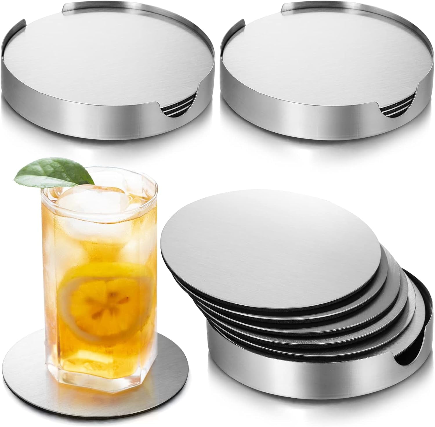 18 Pack 4 Inch Stainless Steel Coasters, Round Silver Modern Coaster ...